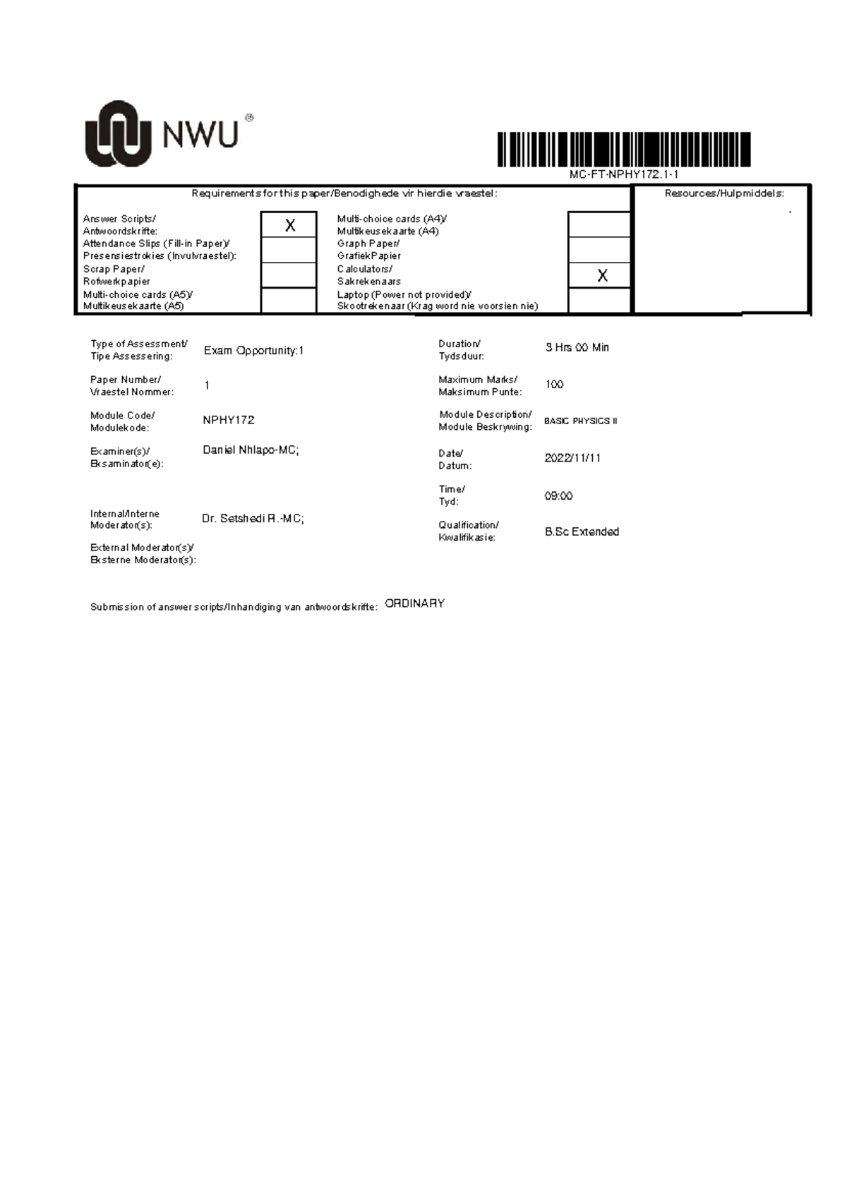 NPHY172 MC Paper 1 Exam Review - December 2022 - Studocu