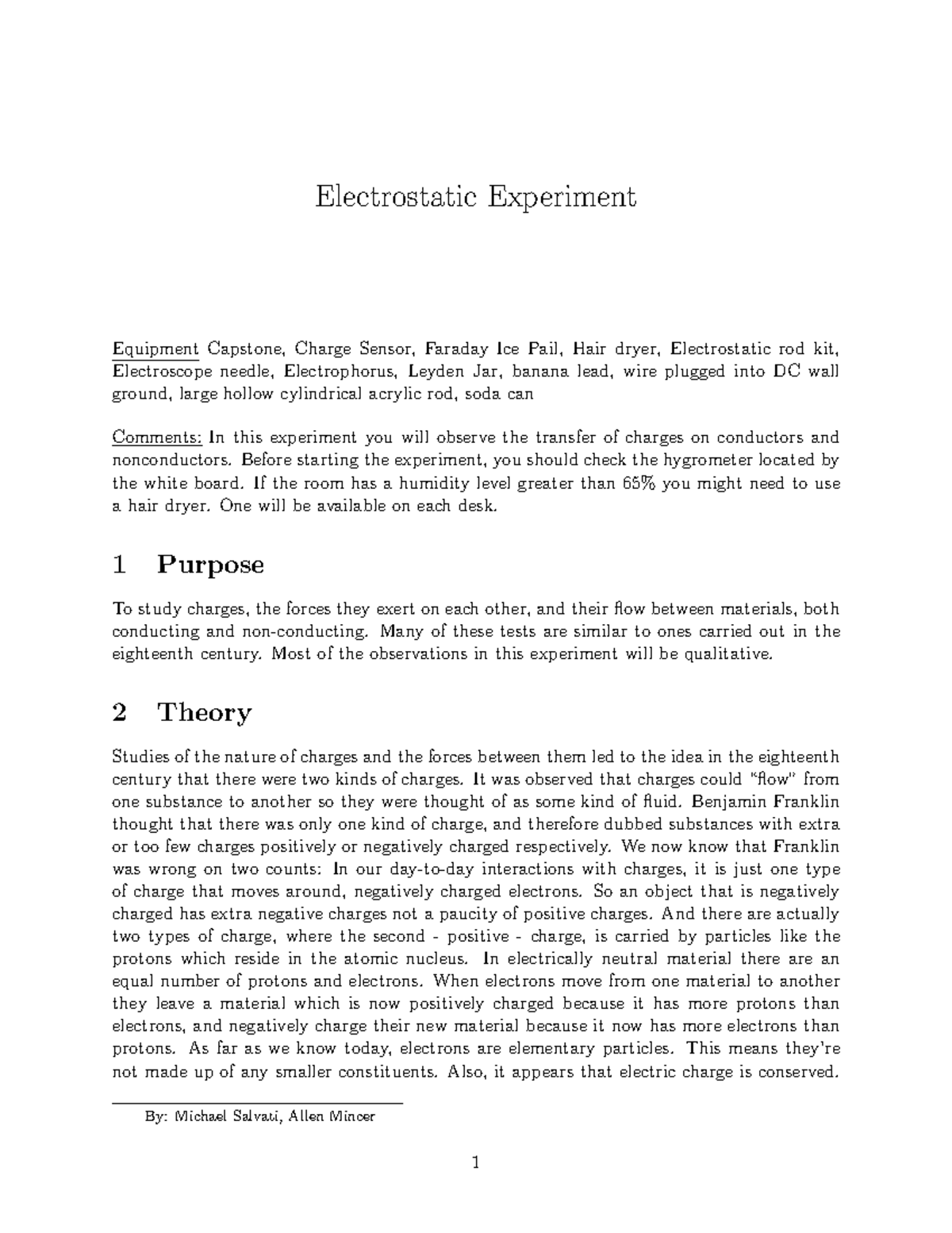 Electrostatic Experiment 08/16/2019: Observation of Charge Transfer ...