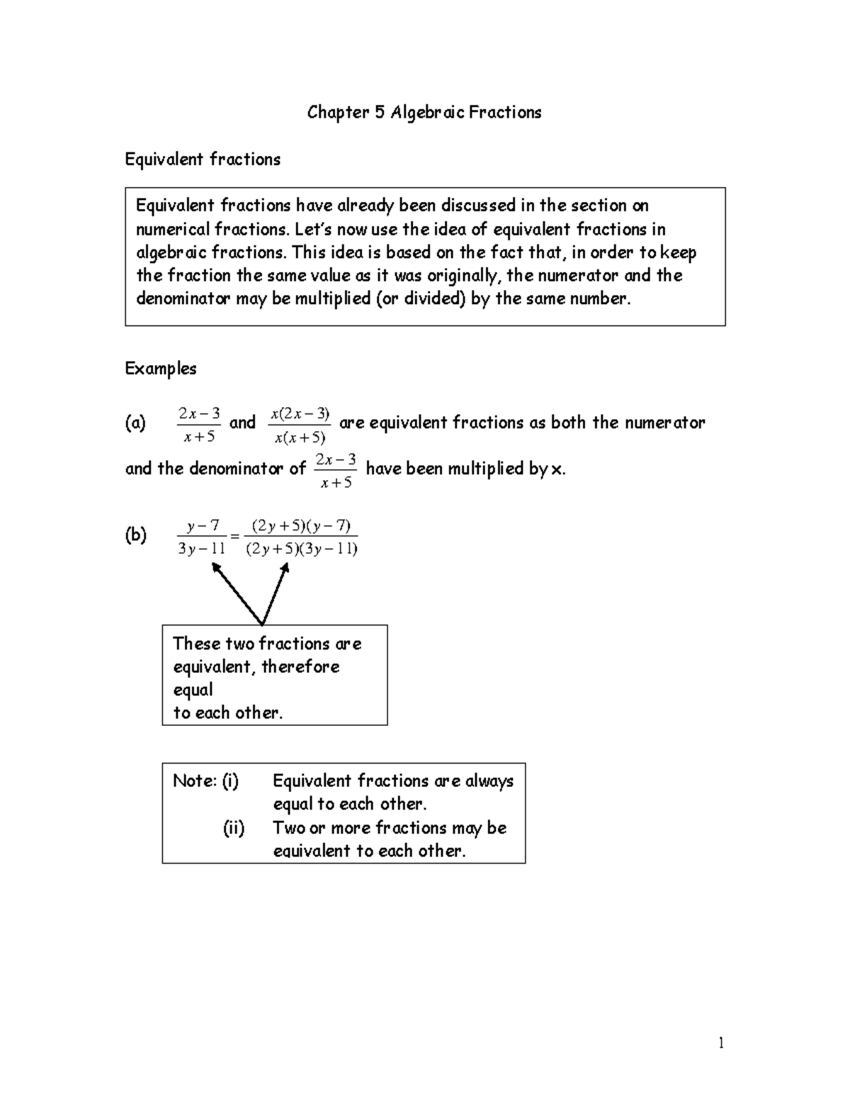 Chapter 5: Algebraic Fractions and Equivalent Fractions - Studocu
