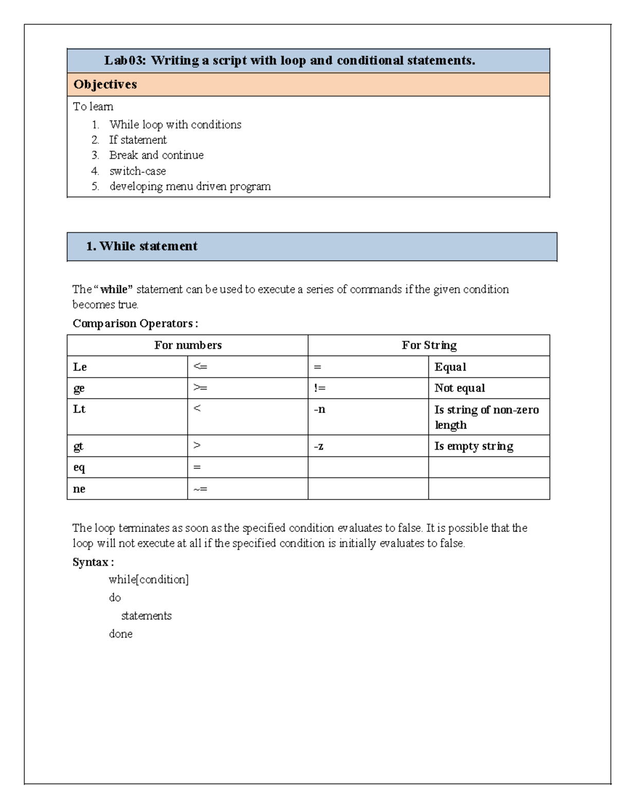 Lab03: Script Writing with Loops & Conditionals in Programming - Studocu