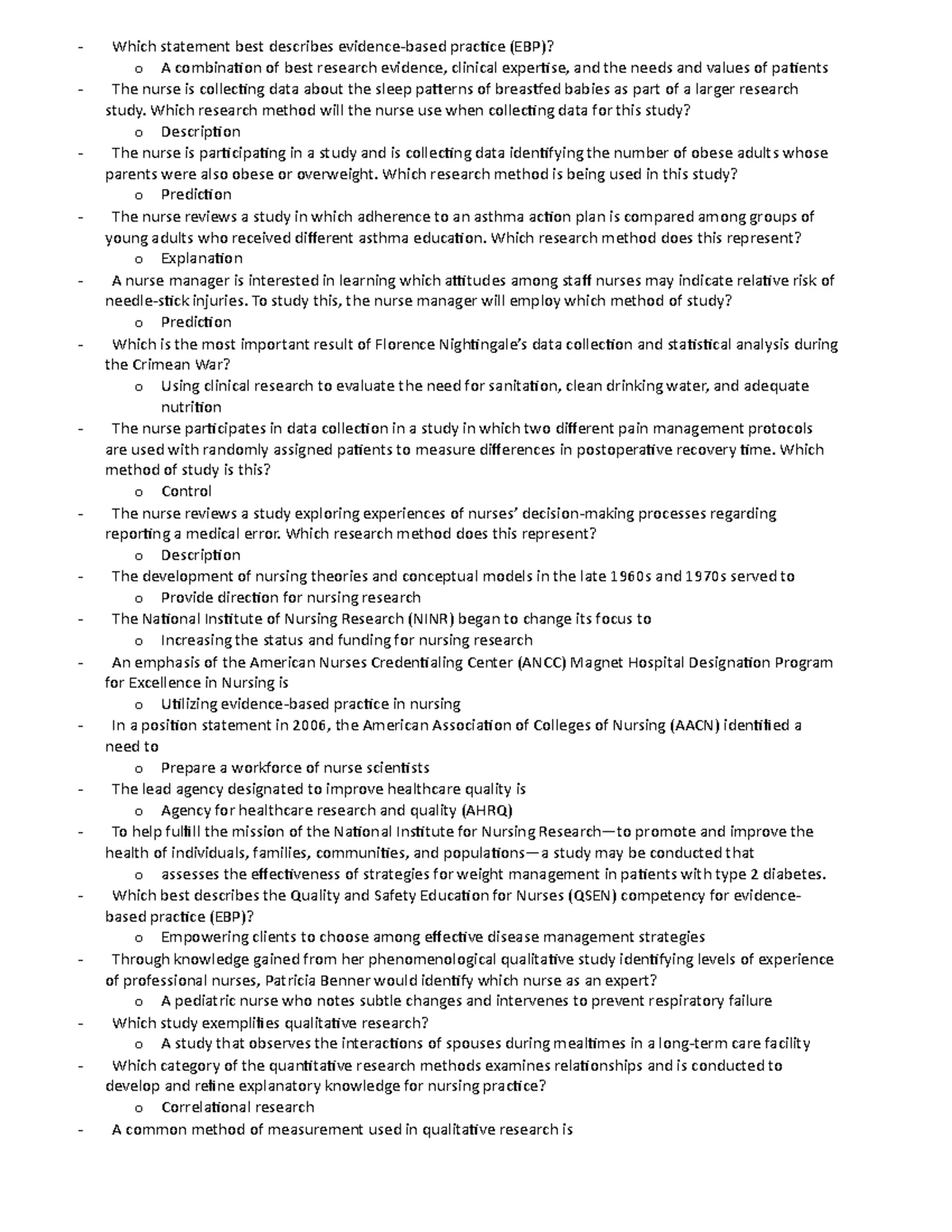 Research Final Test Bank Questions For Final exam - Which statement ...