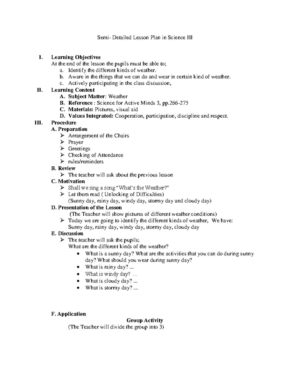 Semi detailed LP weather - Semi- Detailed Lesson Plan in Science III I ...