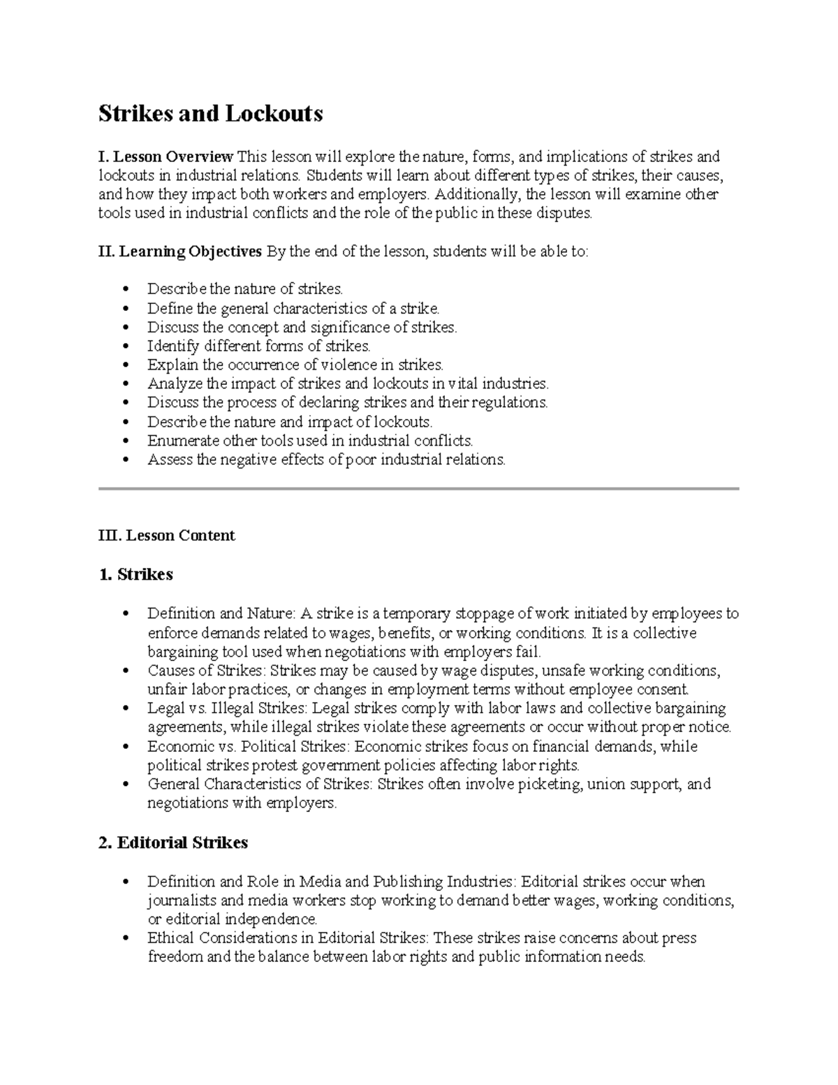 Strikes and Lockouts I: Lesson Overview and Key Concepts - Studocu