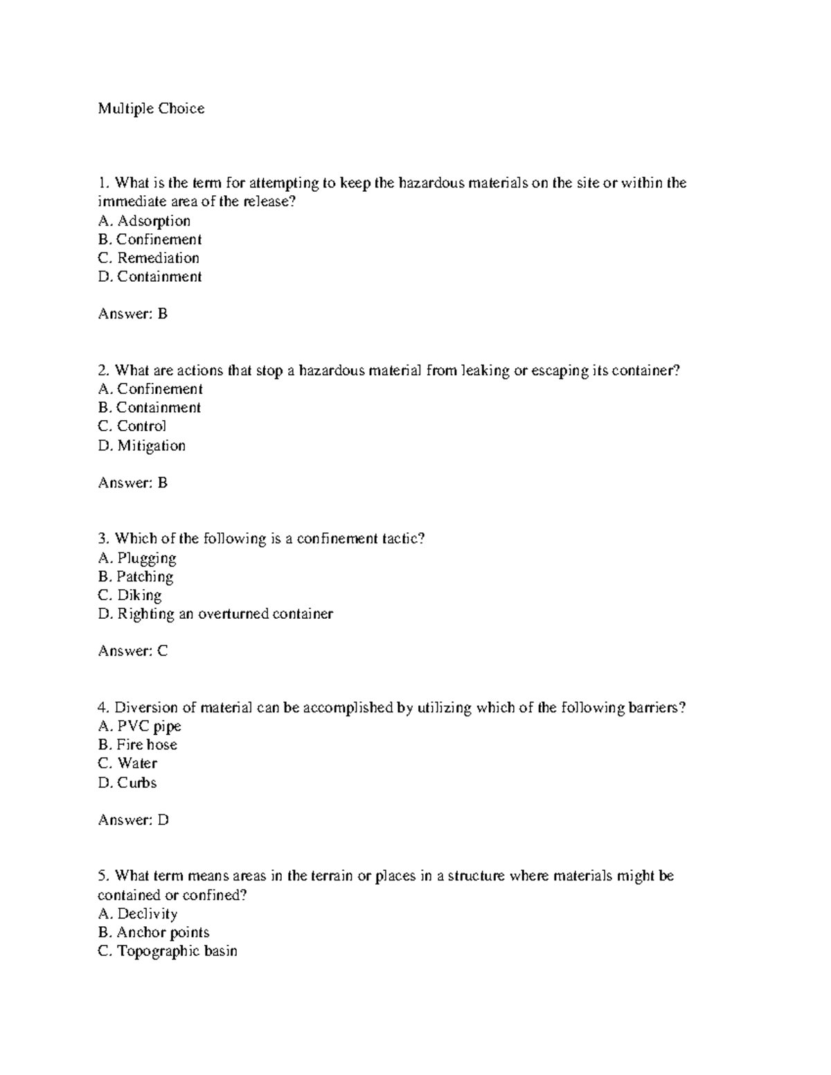 Hazardous Materials Operations MCQ Study Guide 7 - Studocu