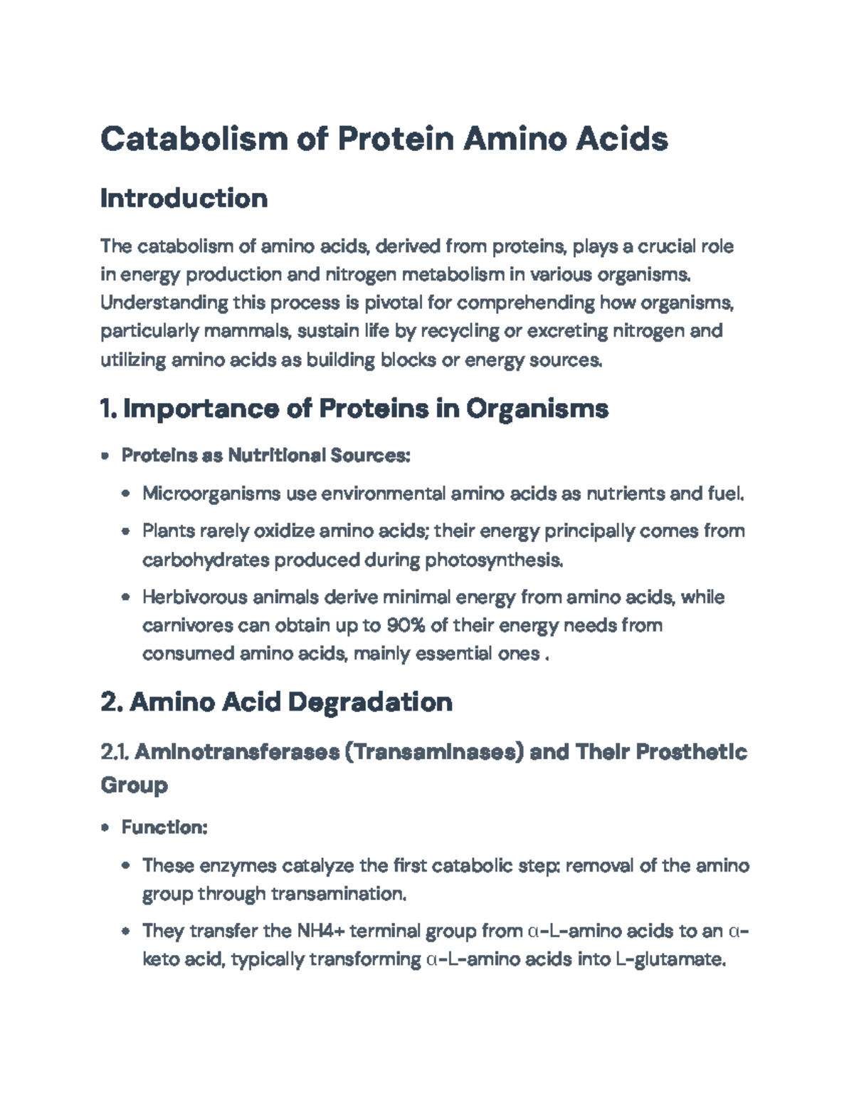 Catabolism of Protein Amino Acids: Pathways and Regulation - Catabolism ...