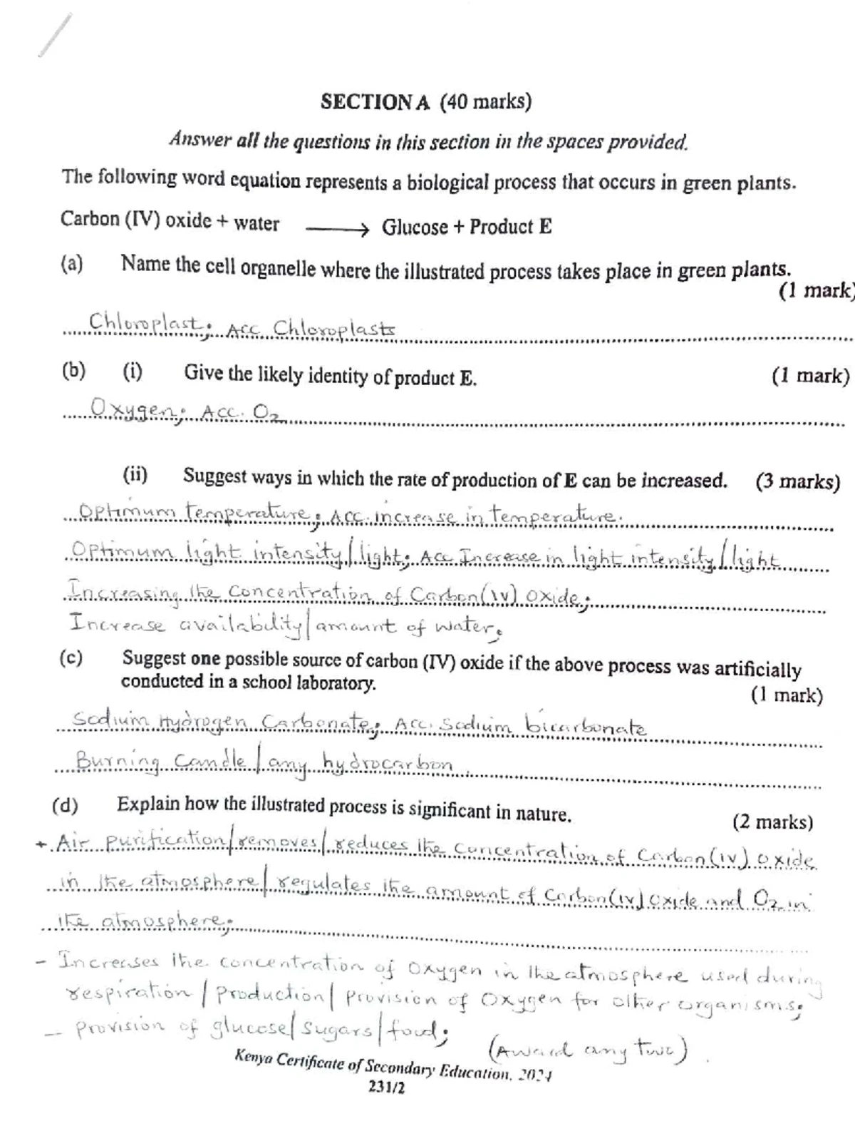 Chemistry KCSE 2024 Paper 2 Marking Scheme Analysis and Guidelines ...