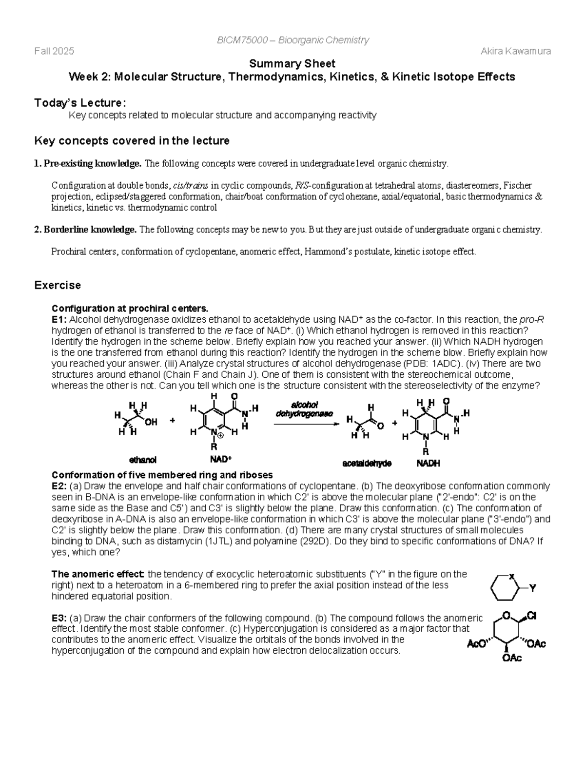 BICM75000 – Bioorganic Chemistry Fall 2025: Week 2 Lecture Summary on ...