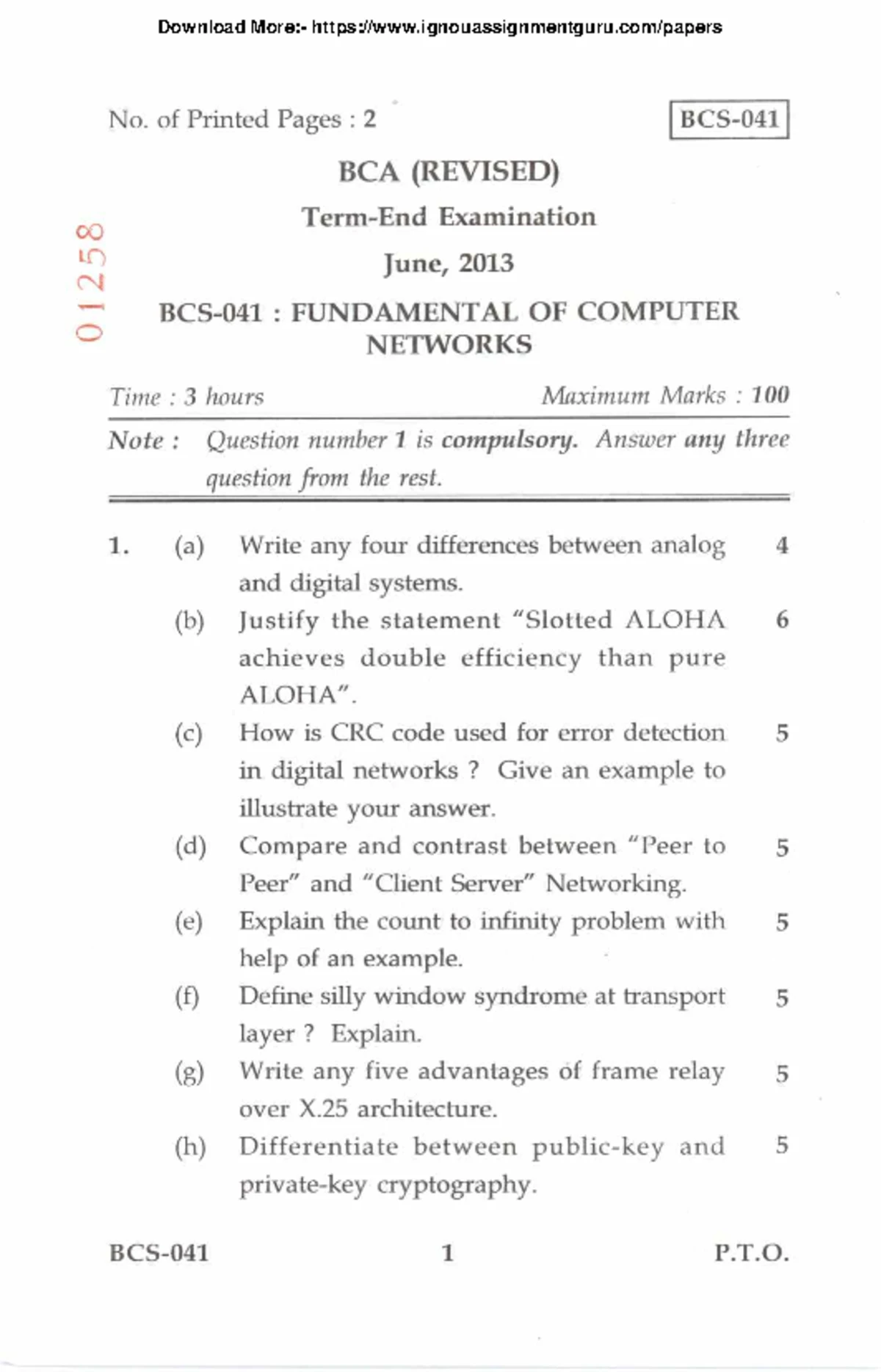 BCS 040 previous year question papers by ignouassignmentguru - No. of ...
