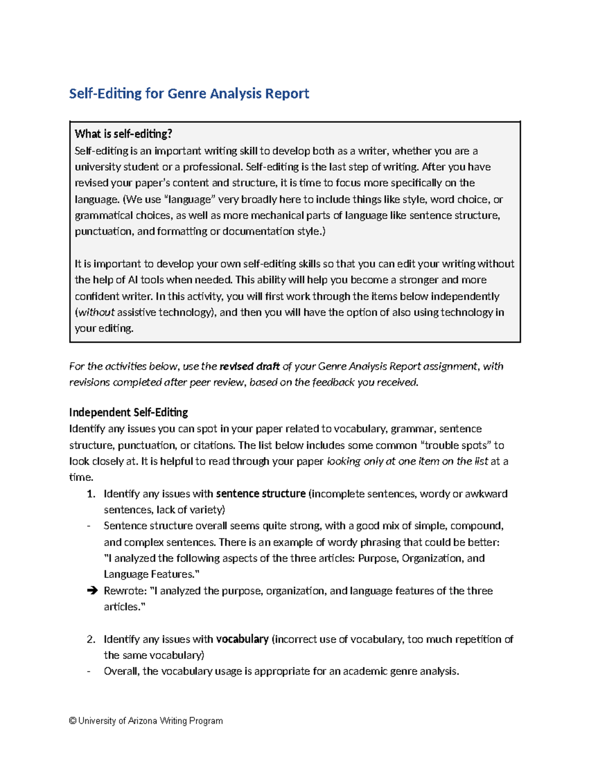DD8 108 - Self-Editing Guide for Genre Analysis Report - Studocu