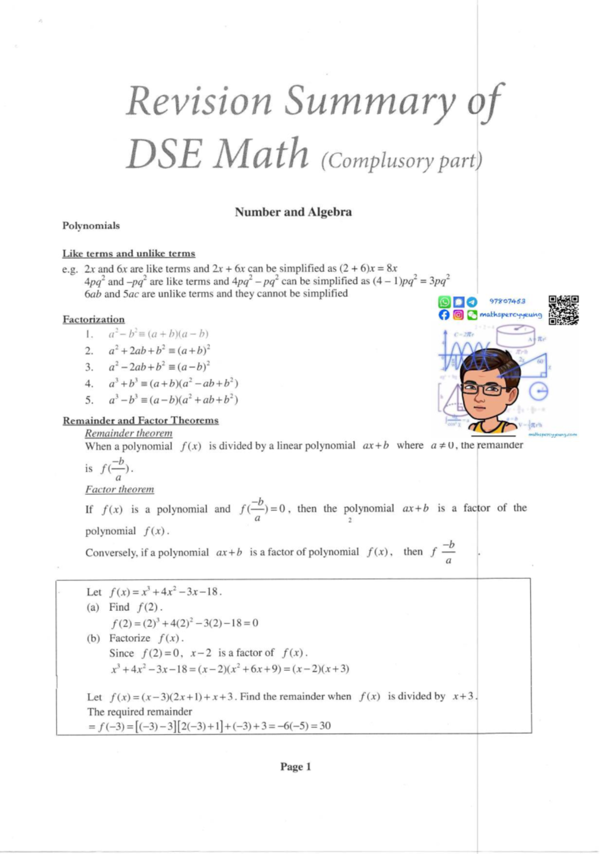 DSE Math Revision Summary: Number, Algebra, and Geometry Concepts - Studocu