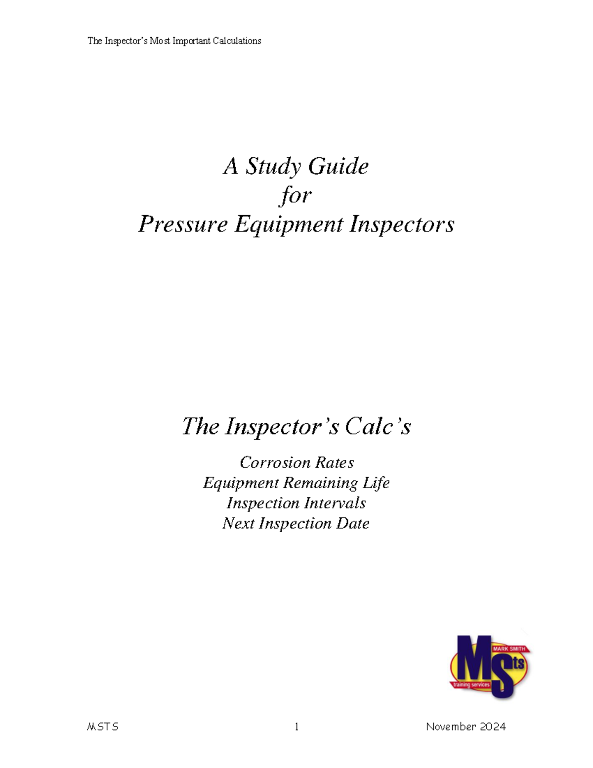 MSTS Study Guide: Key Calculations for Pressure Equipment Inspectors ...