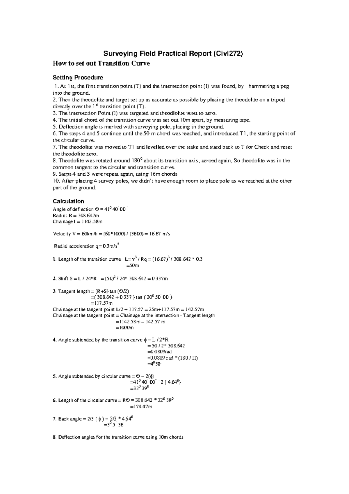 Surveying - Essay: "How to set out Transition Curve" - Surveying Field ...
