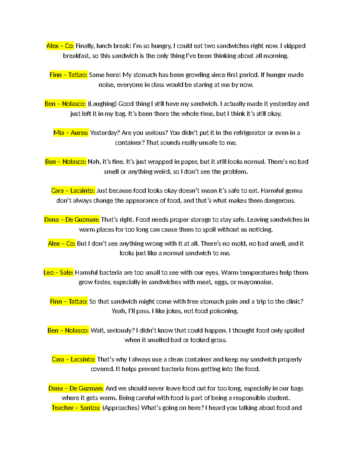 TLE Skit - Food Safety Discussion Among Friends - Studocu