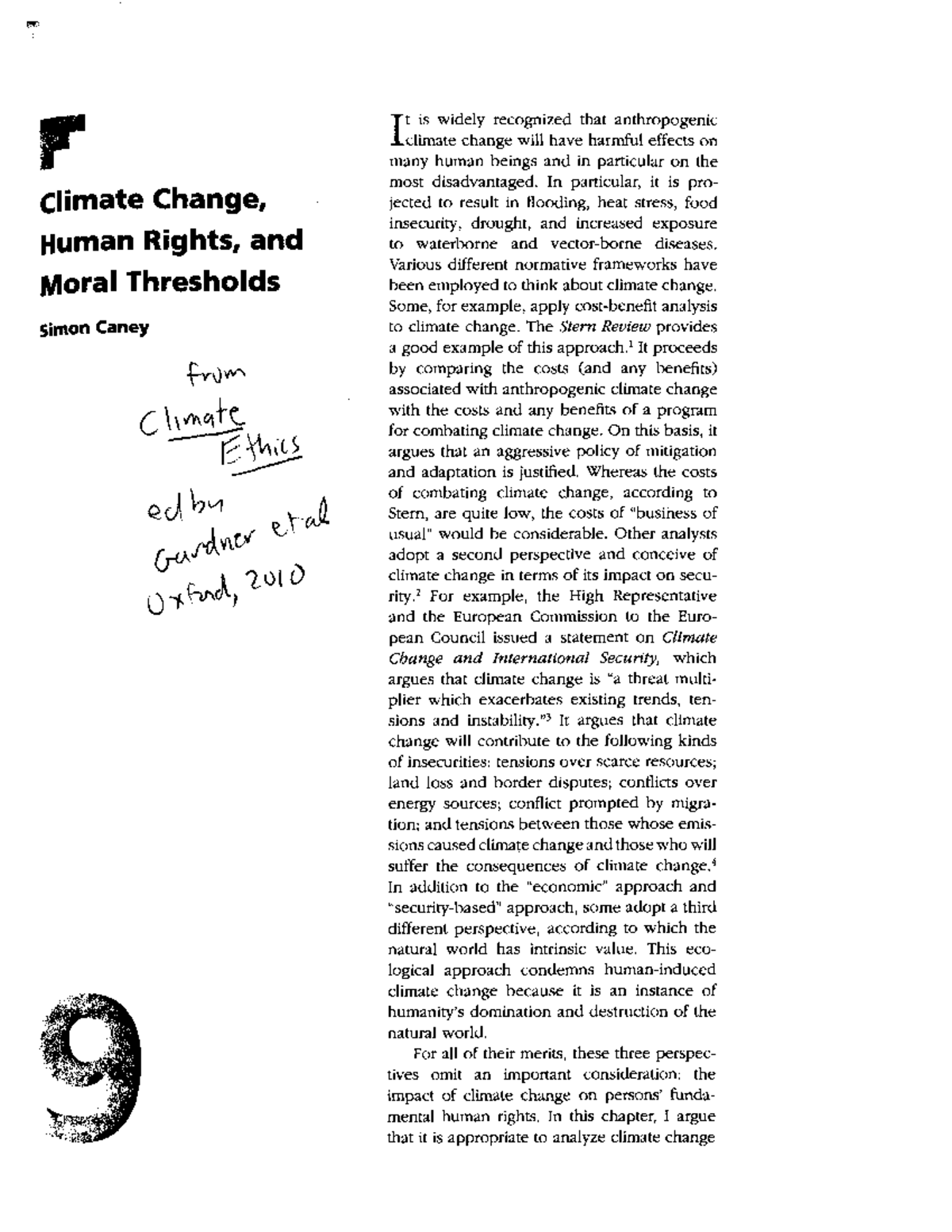 Climate Change, Human Rights, and Moral Thresholds Essay Notes - Studocu