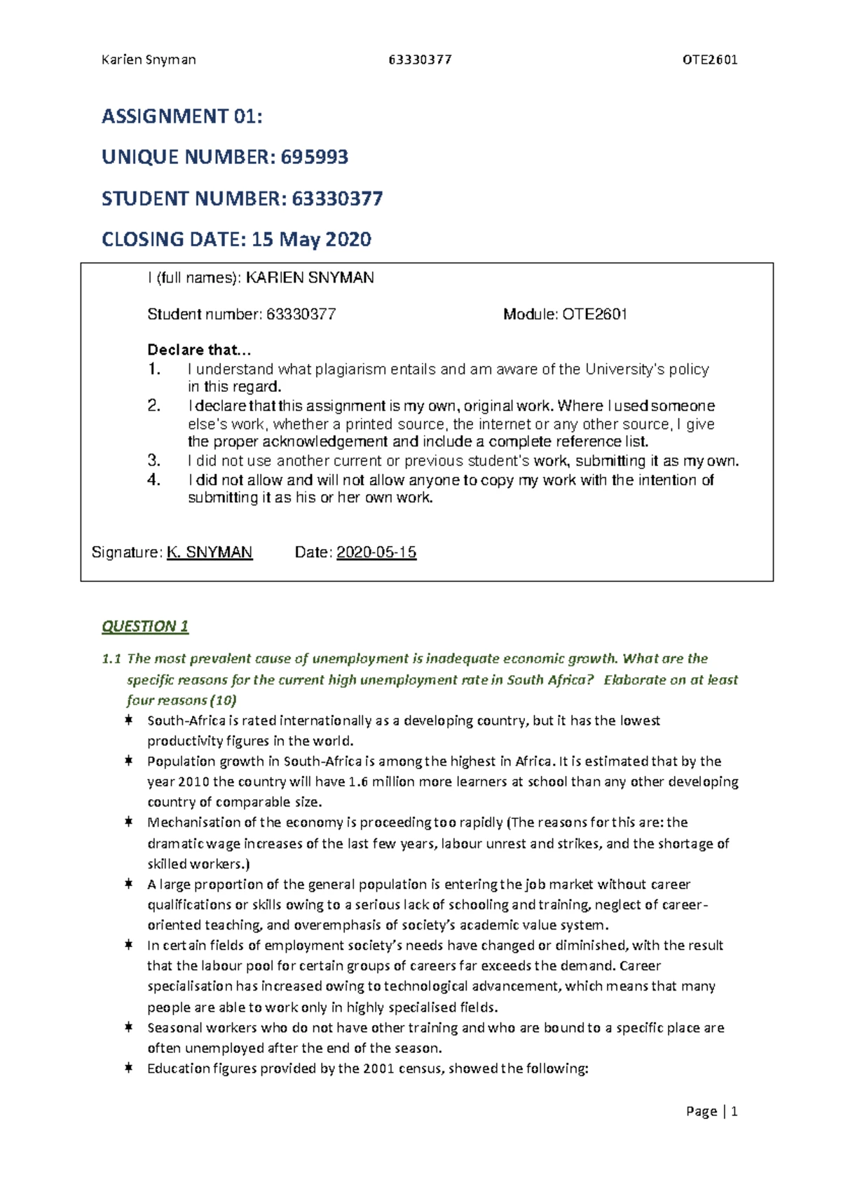 OTE exam prep - OTE2601 Exam prep - QUESTION 1 Suppose a flea market is ...