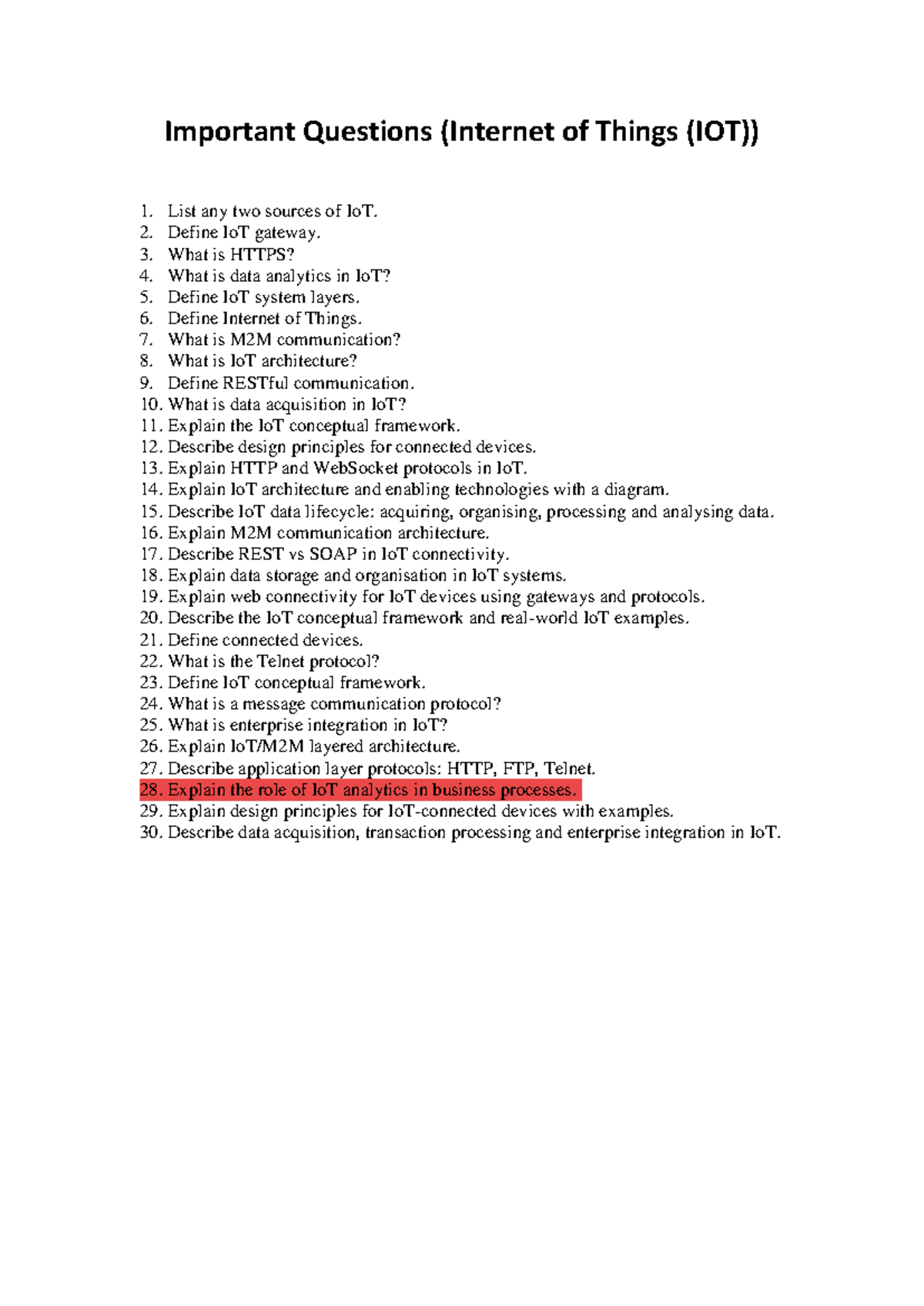Important IoT Questions and Concepts for Study - Studocu