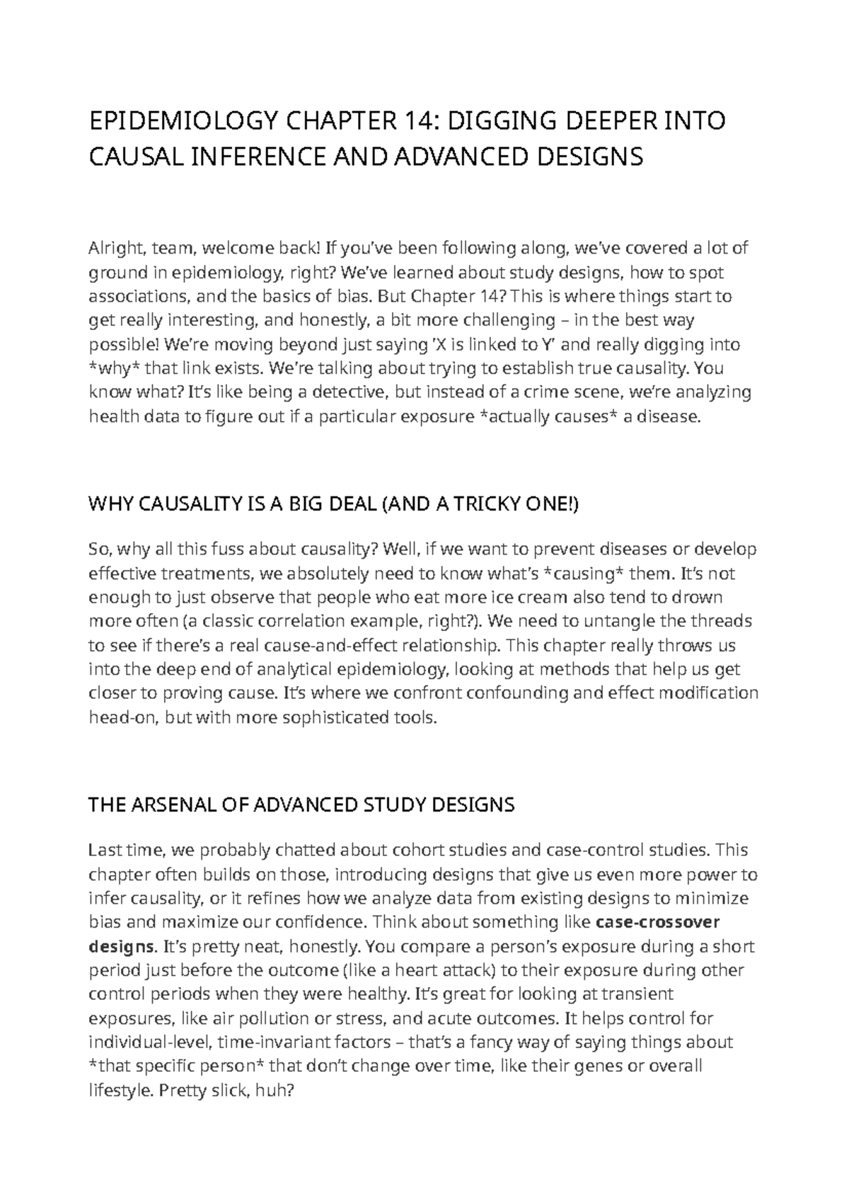 Epidemiology CH 14: Advanced Causal Inference & Study Designs - Studocu