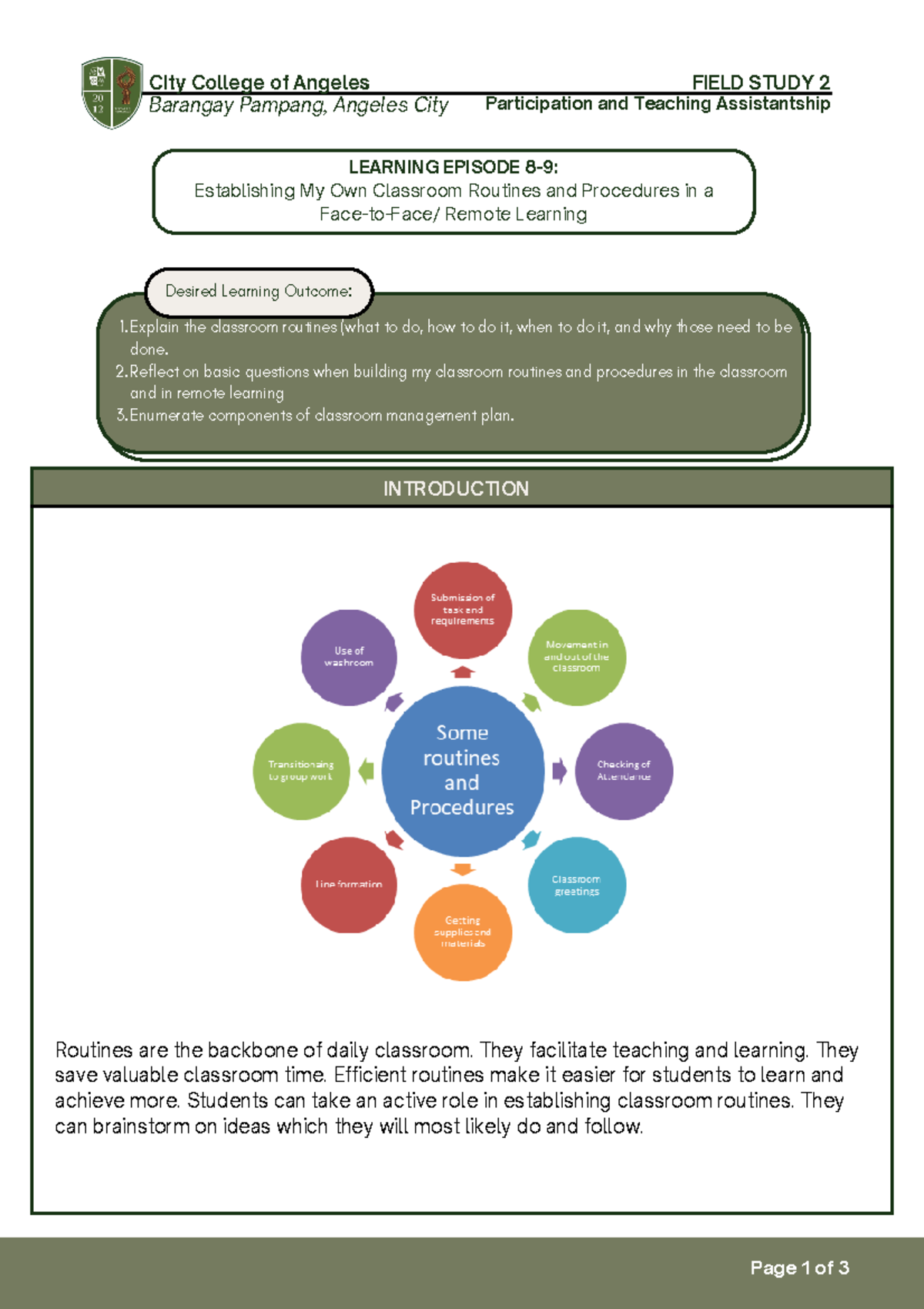 LEARNING EPISODE 8-9 - LEARNING EPISODE 8-9: Establishing My Own ...