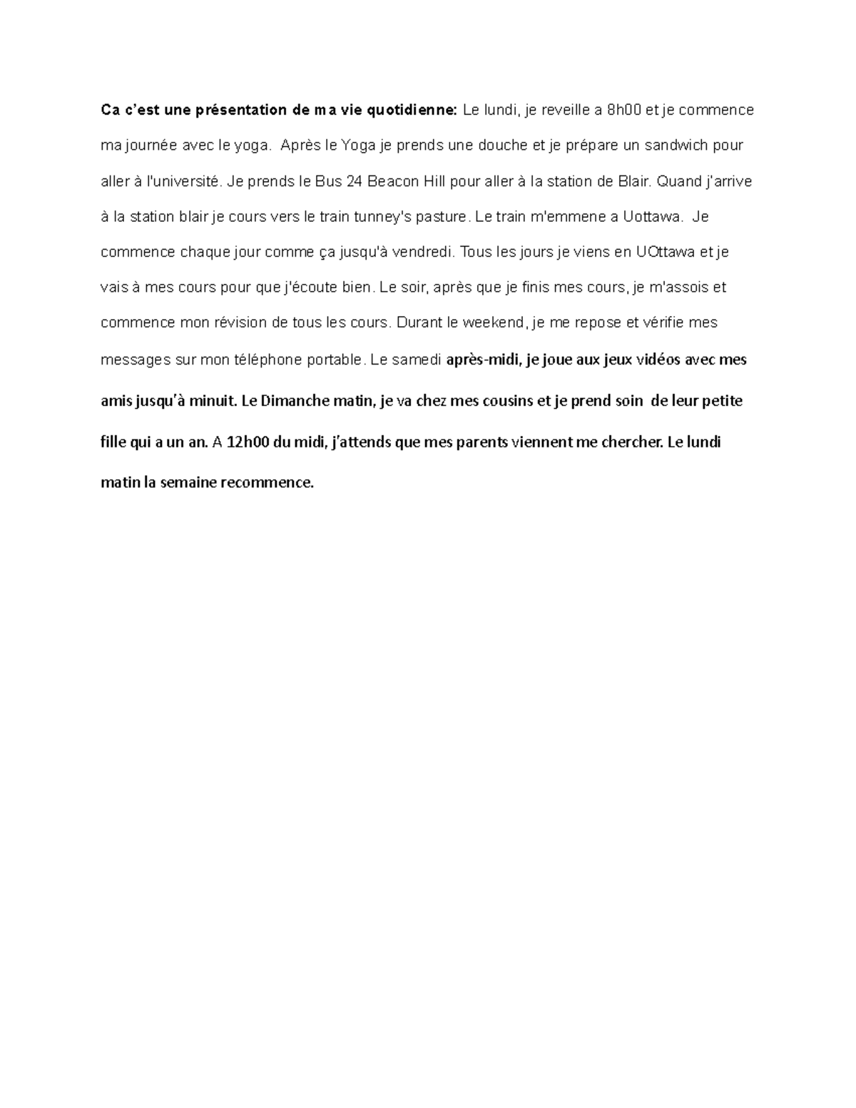 French paragraphs - my life - Ca c’est une présentation de ma vie ...