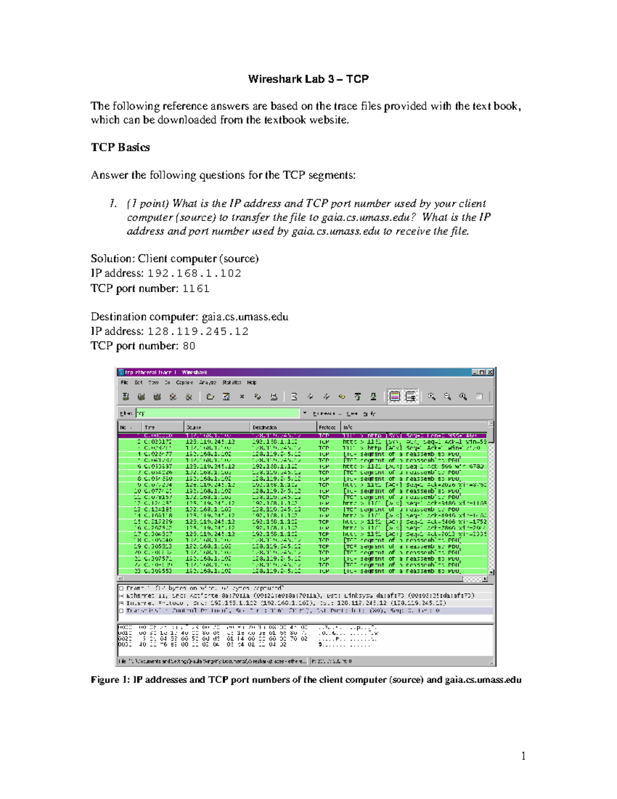 TCP Analysis and Solutions for Wireshark Lab 3 – TCP (CSc 123) - Studocu