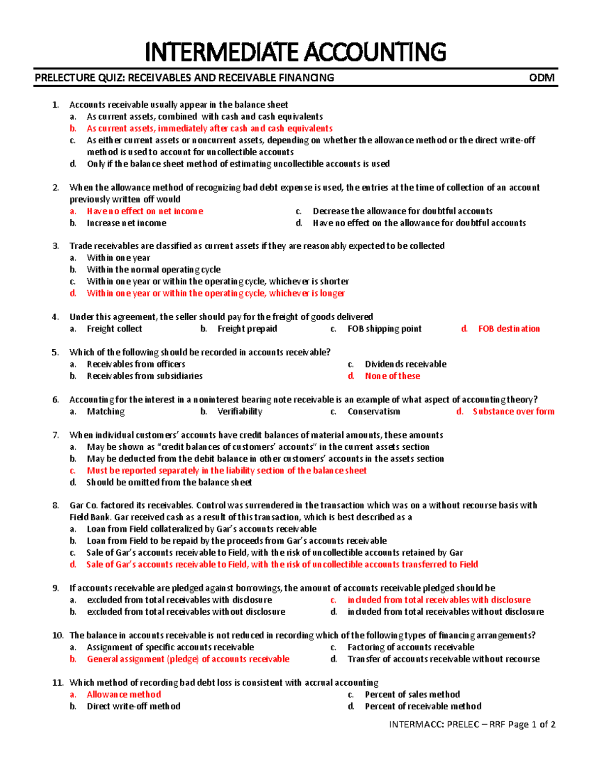 Intermediate Accounting Quiz: Receivables & Financing Test Bank - Studocu