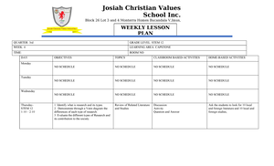 WEEK 4 Creative - LESSON PLAN - DAY OBJECTIVES TOPICS CLASSROOM BASED ...