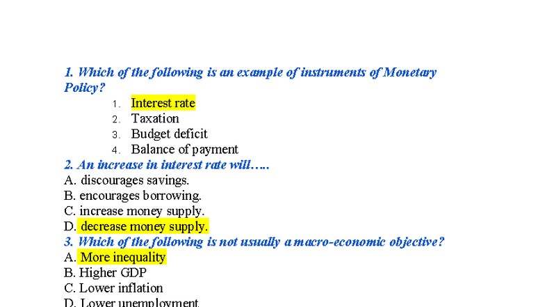 Monetary Policy Instruments and Fiscal Policy Overview (ECO 101) - Studocu