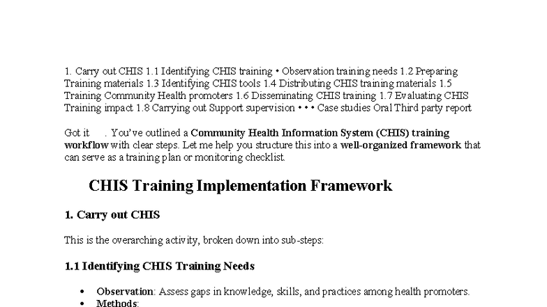 CHIS Training Implementation Framework: A Comprehensive Guide - Studocu
