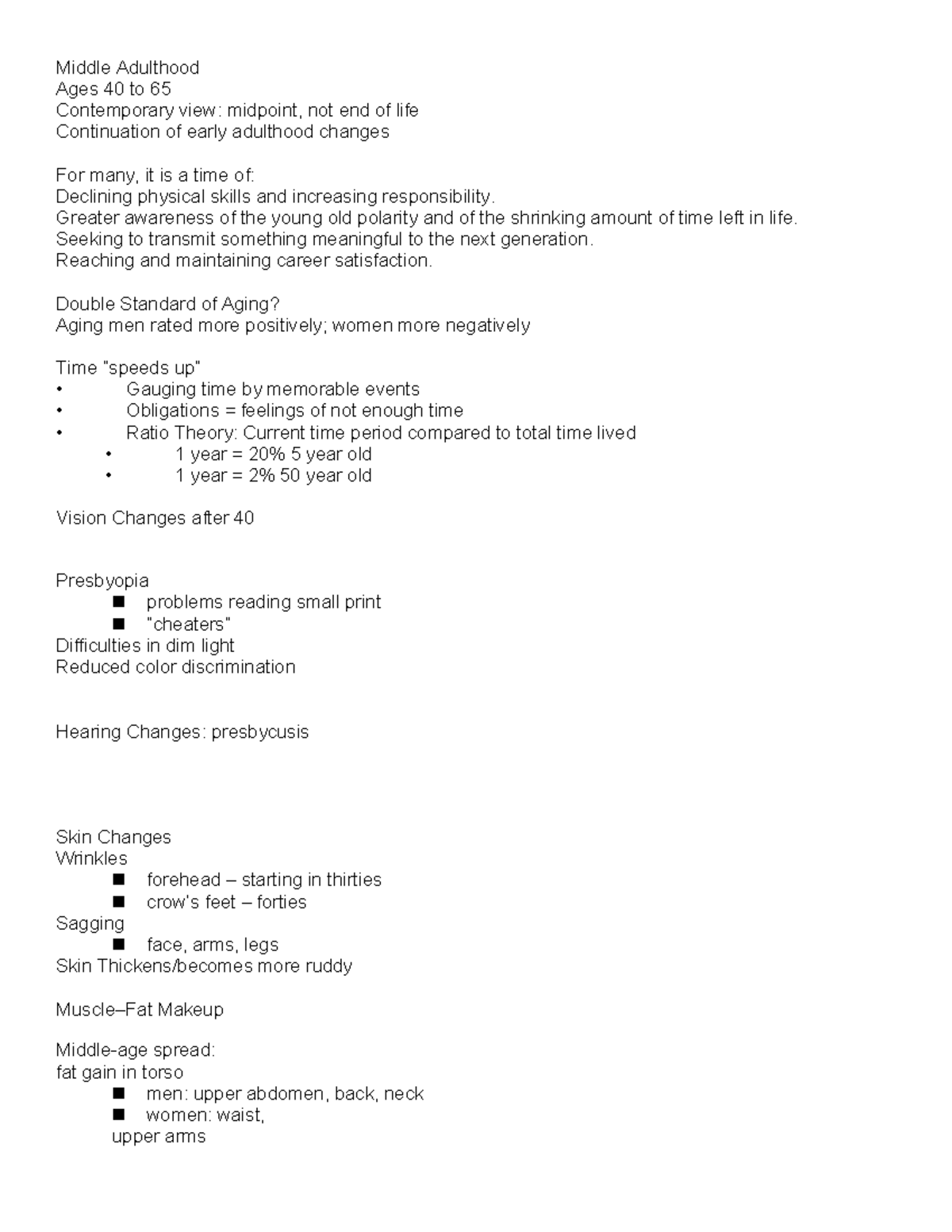 Ch. 15 Lecture Notes: Middle Adulthood & Aging Insights - Studocu