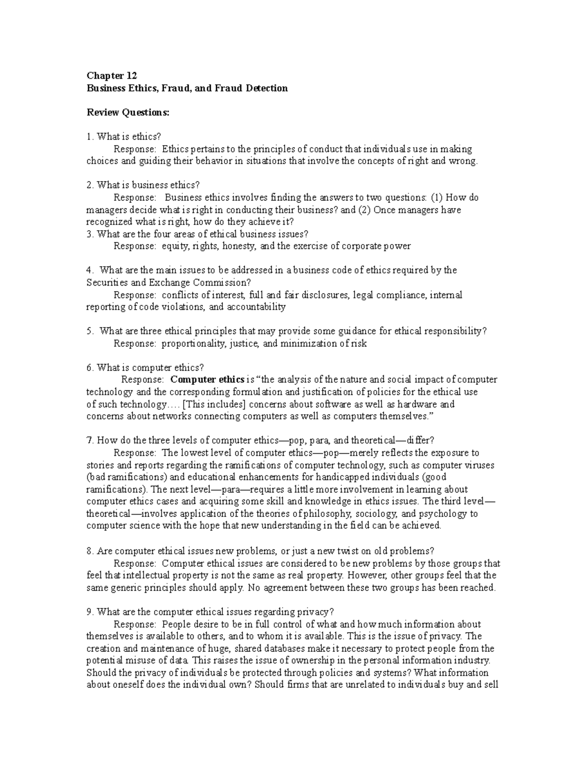 SM Ch12 - Answer Key - Chapter 12 Business Ethics, Fraud, and Fraud ...