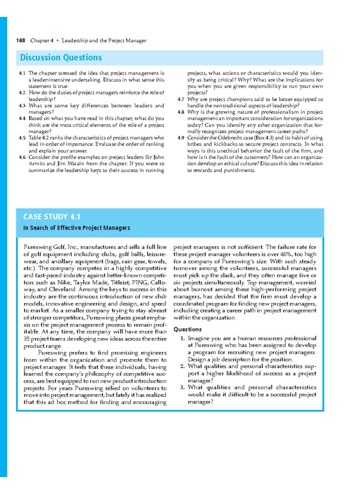 168 Chapter 4 Leadership & Project Management Discussion Questions - Studocu