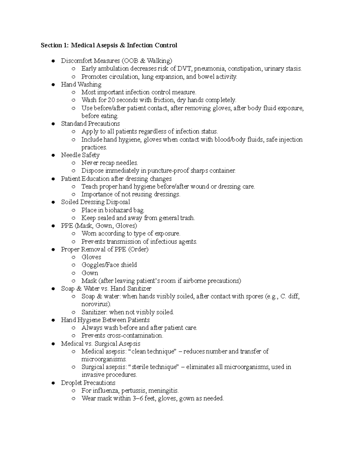 Study Guide: Final Exam for Nursing 101 - Infection Control & Patient ...