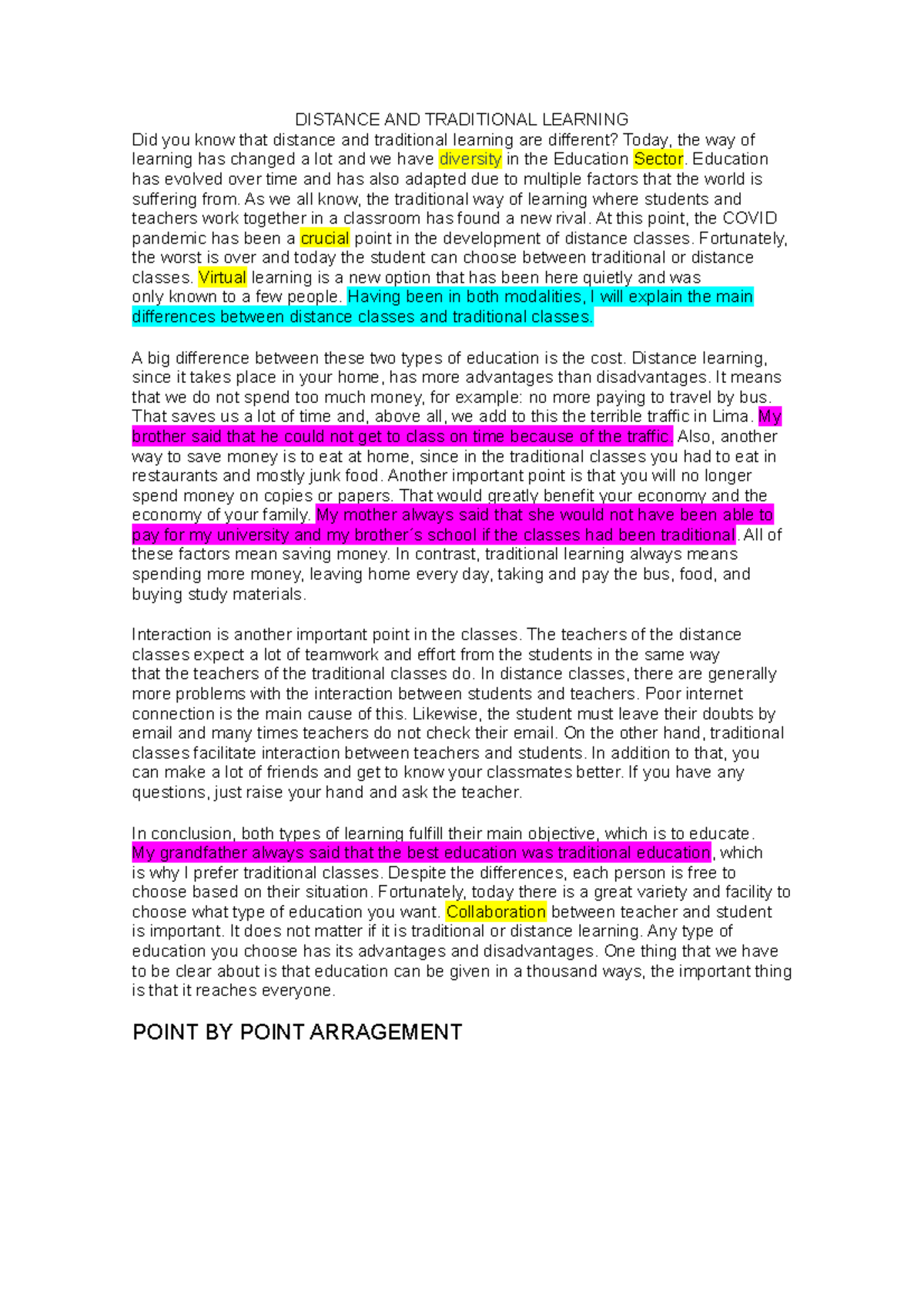 Writing 1 - Advanced 12: Comparing Distance and Traditional Learning ...