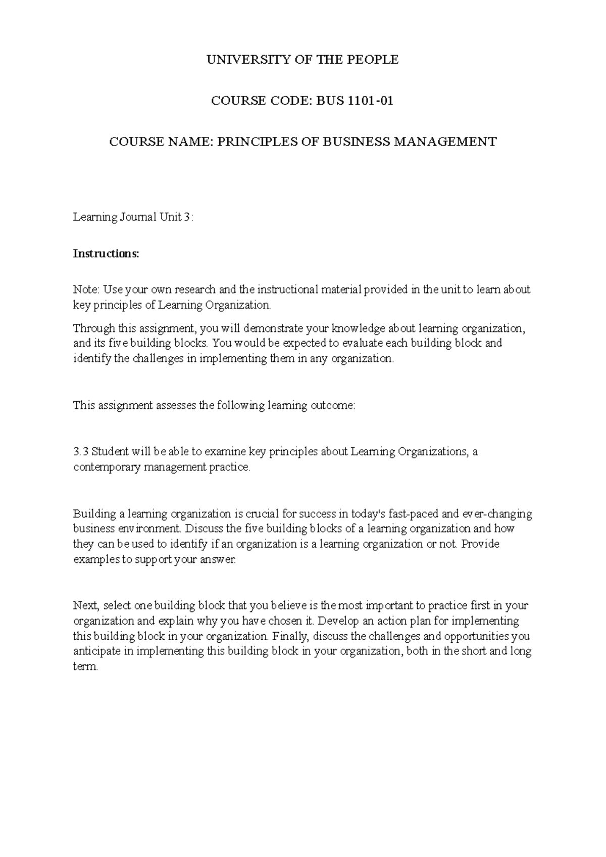 BUS 1101 Learning Journal Unit 3: Key Principles of Learning ...
