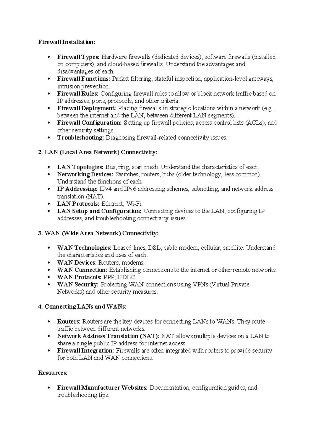 Ch5: Firewall Installation & LAN/WAN Connectivity Overview - Studocu