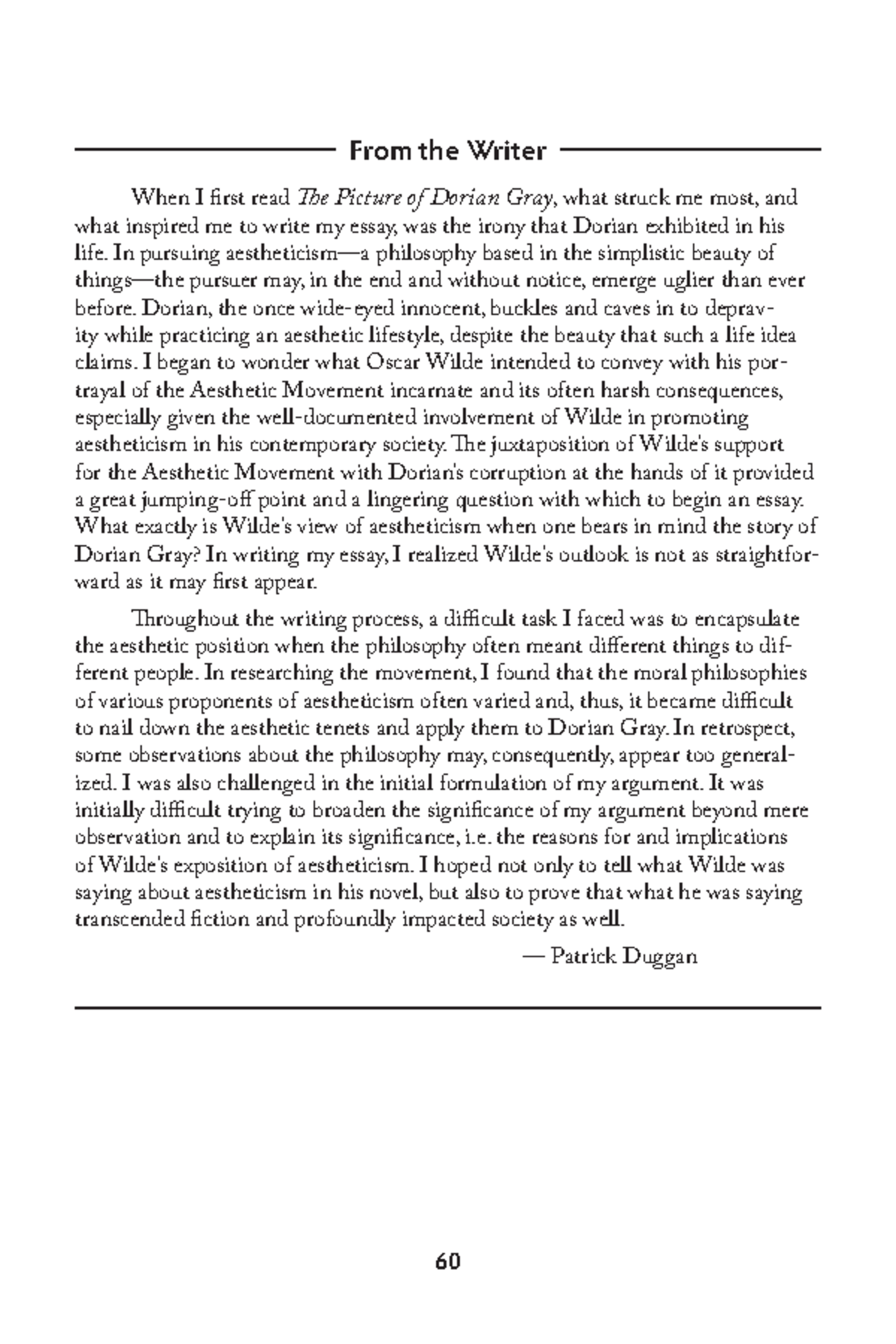 ENG 101 Essay: The Conflict Between Aestheticism and Morality in Dorian ...