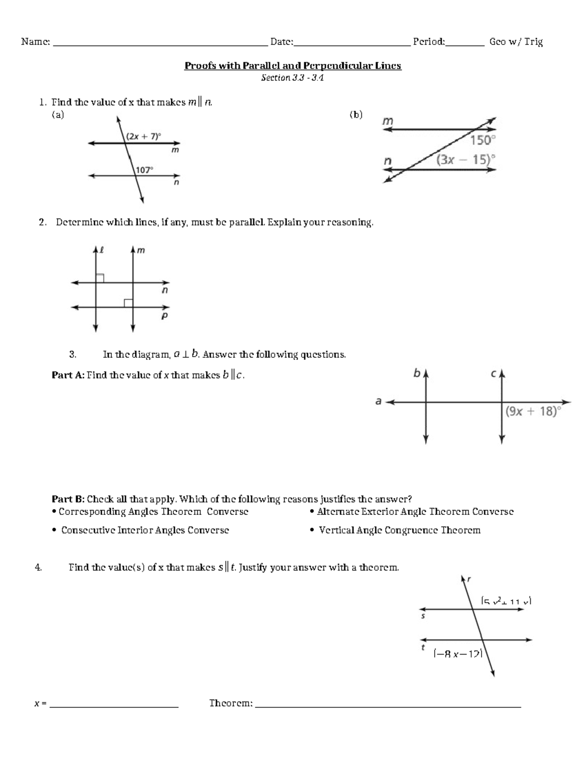GC2 9 Mixed Proofs Practice: Parallel & Perpendicular Lines - Studocu