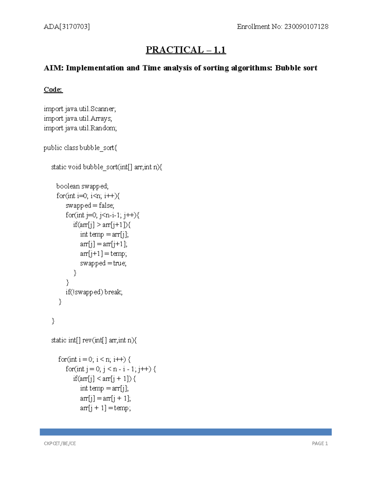 ADA[3170703] Practical Implementation and Time Analysis of Sorting Algorithms - Studocu