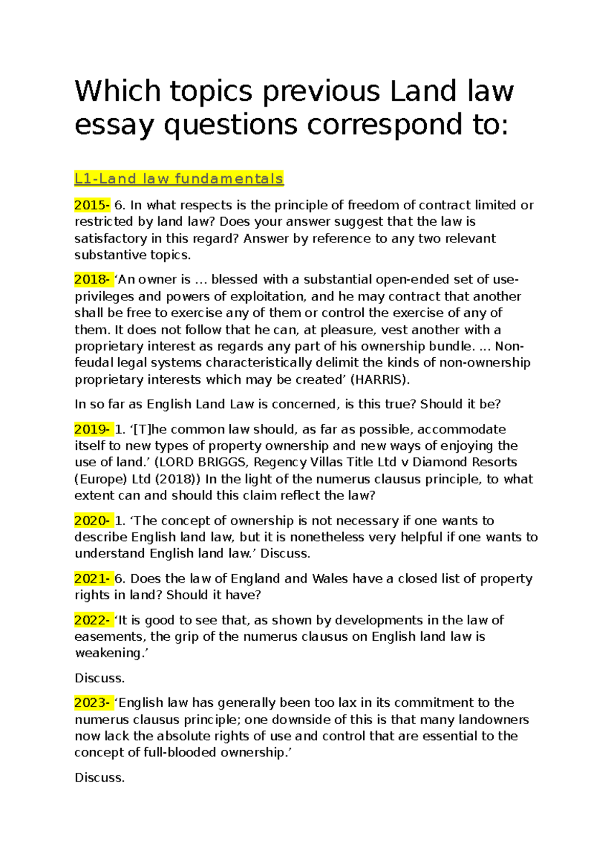 Land Law Essay Questions Overview: Law Fundamentals 6 - Studocu