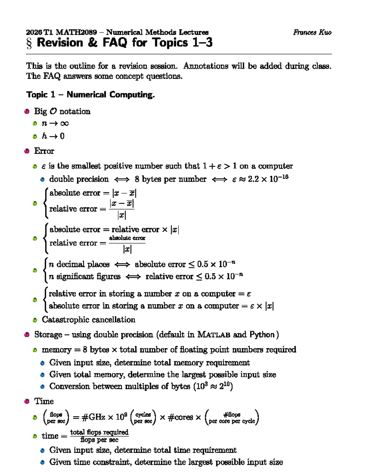 MATH2089 Test 1 Revision Lecture Notes on Numerical Methods - Studocu