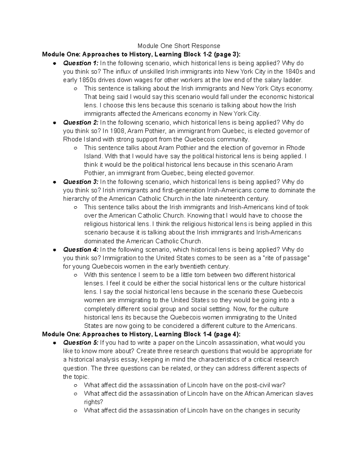HIS 200 Module One Short Response: Analyzing Historical Lenses - Studocu