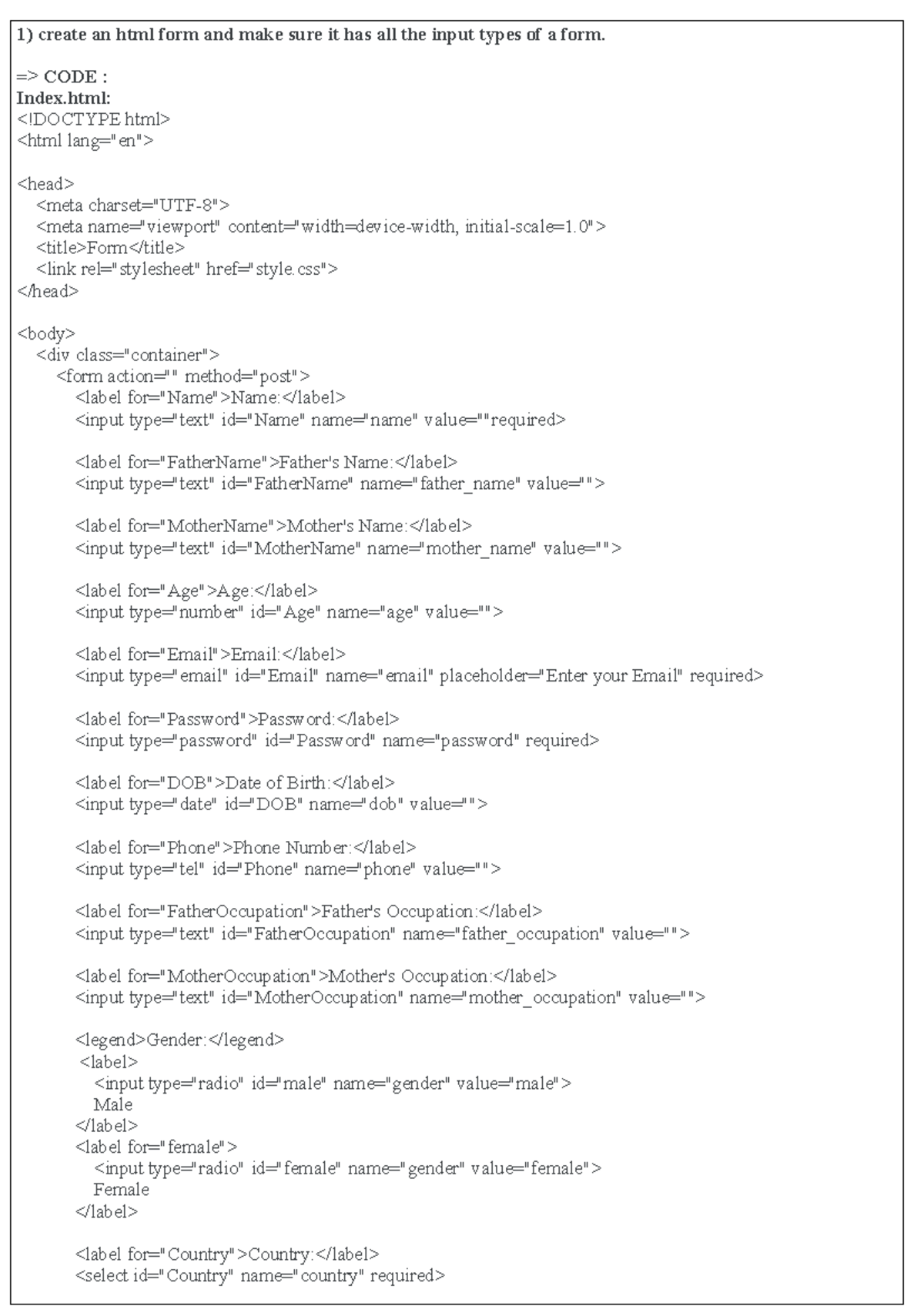 ASS1 - HTML Form & Table Creation with Styles - Studocu
