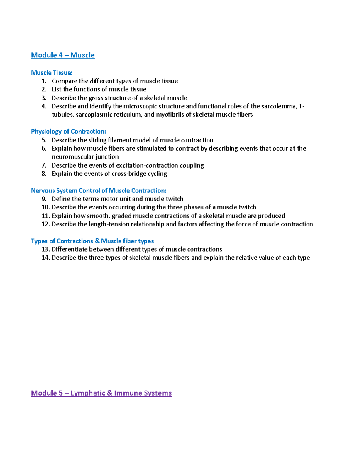 PHYS 100 – Learning Objectives for Test 2: Muscle Physiology & Function ...