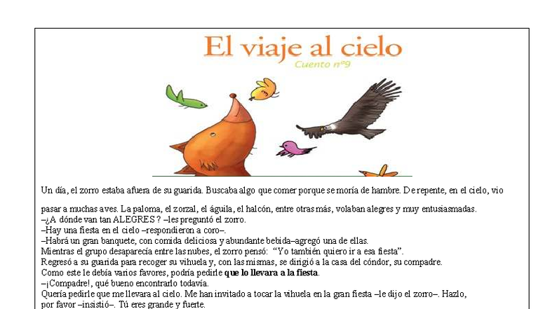 Cuento: El viaje al cielo - Comprensión Lectora y Análisis - Studocu