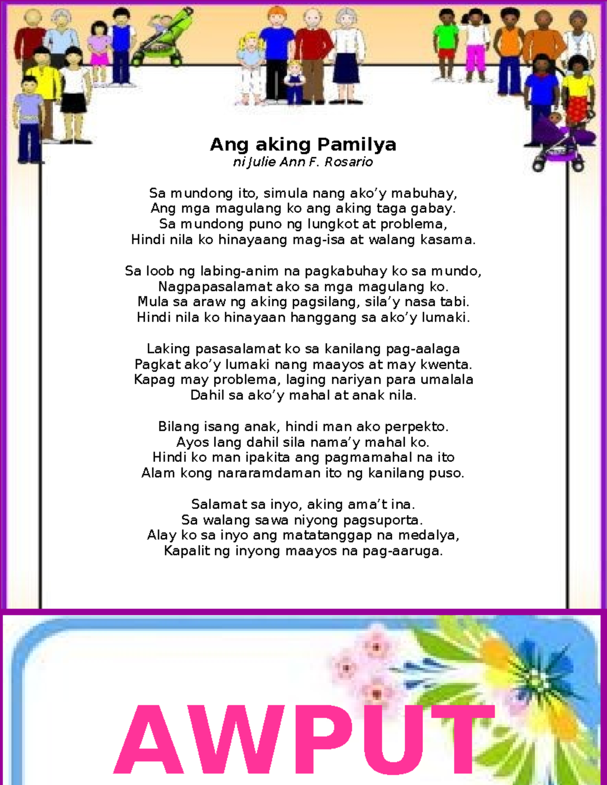 Pamilya at Pagmamahal: Isang Tula mula kay Julie Ann F. Rosario - Studocu