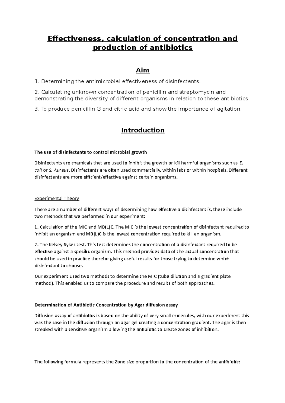 Lab Report 2 - Antibiotic Effectiveness & Concentration Calculations ...
