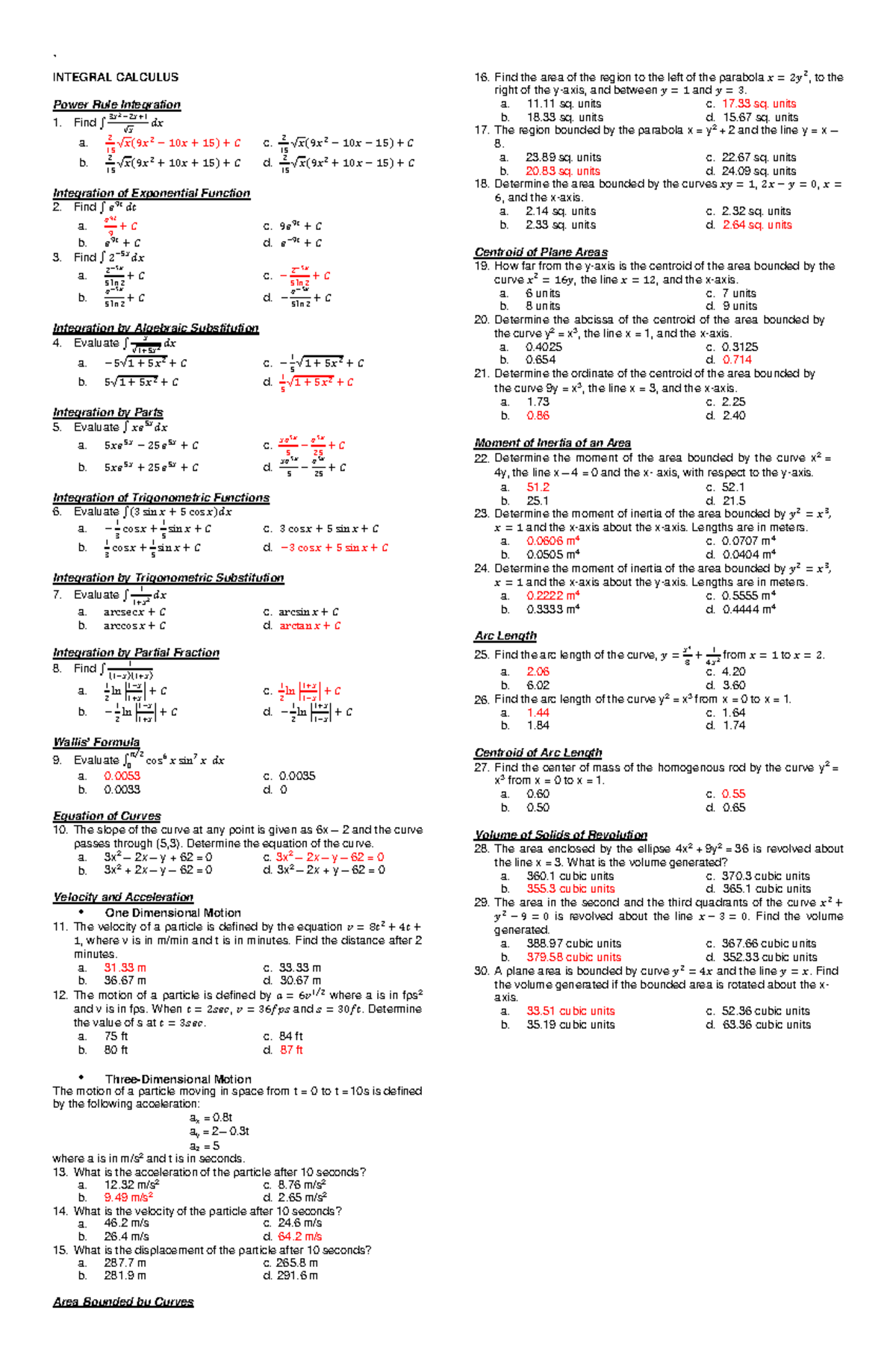 Integral Calculus: Power Rule, Exponential & Trigonometric Integrations - Studocu