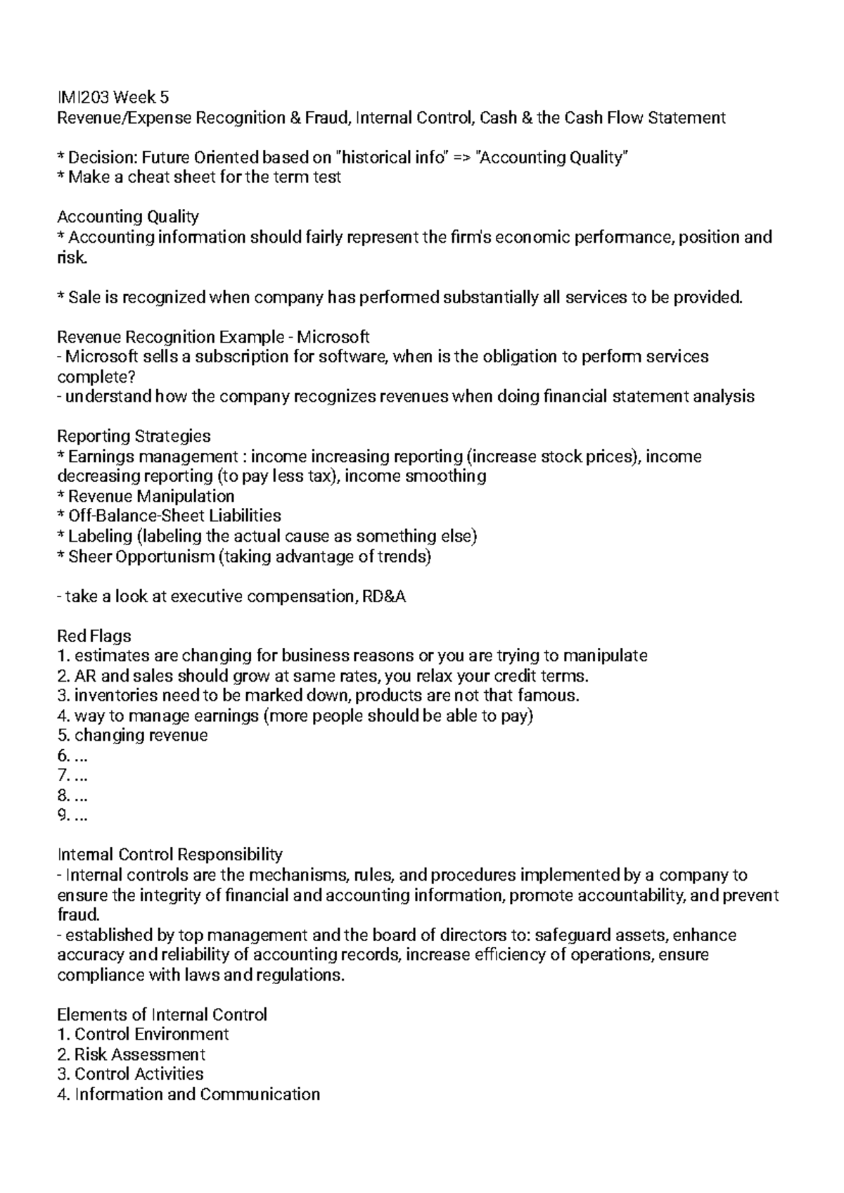 IMI203 Week 5: Recognition Fraud & Internal Control Cheat Sheet - Studocu