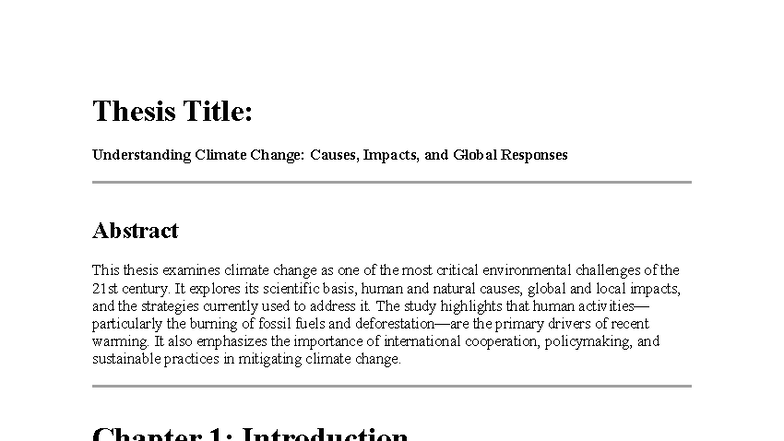 Thesis Title: Understanding Climate Change: Causes, Impacts & Responses ...