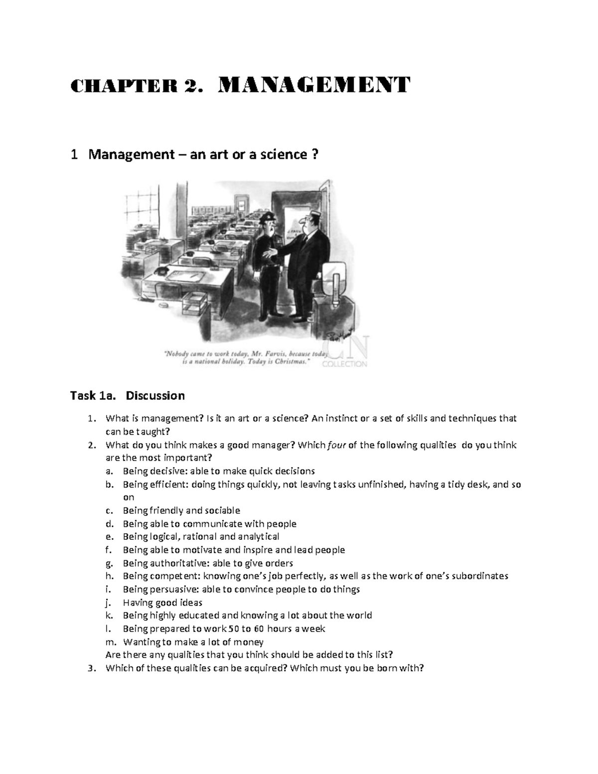 Chapter 2 - Lecture notes 2 - CHAPTER 2. MANAGEMENT 1 Management – an ...